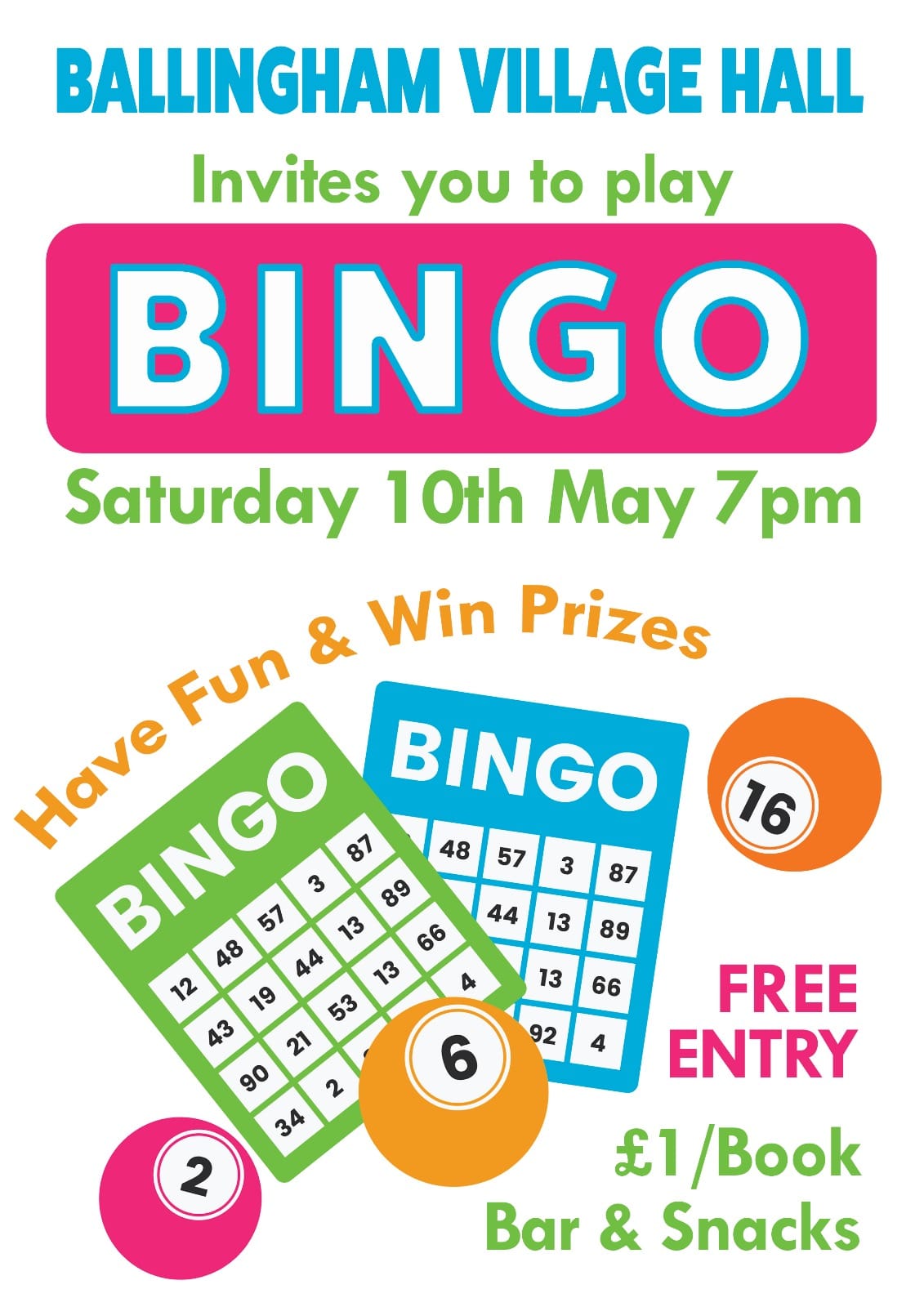 Bingo Night - 7th May 2025 - Ballingham Village Hall