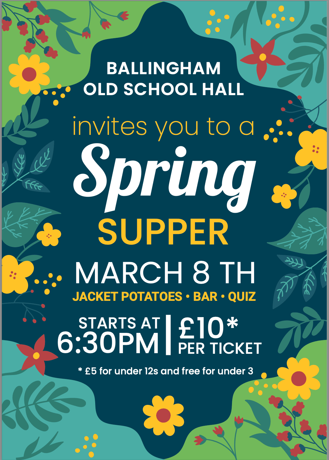 Spring Supper - 8th March 2025 - Ballingham Village Hall